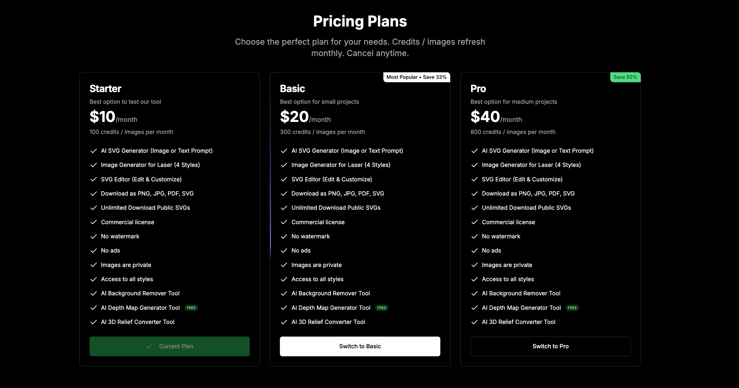 Pricing - AI SVG Vector Generator Plans
